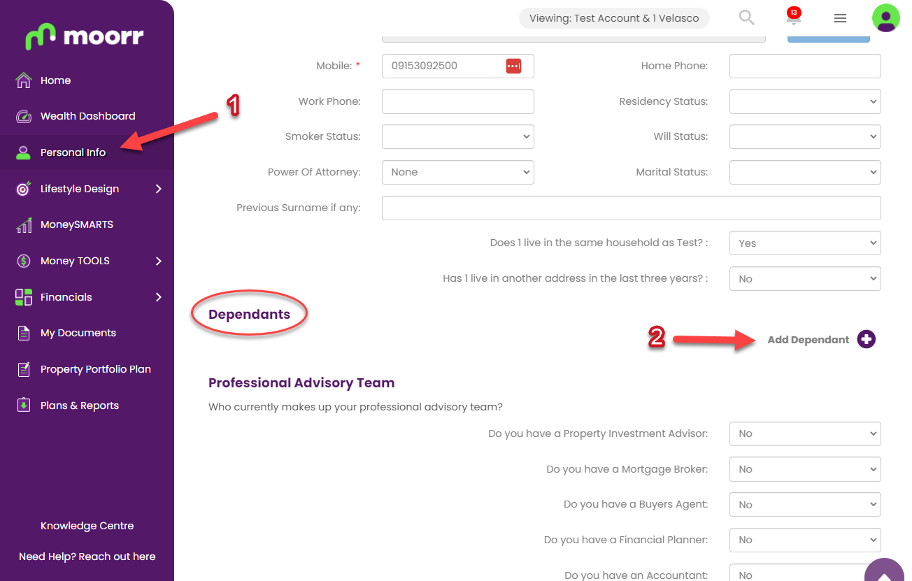 How to add your dependants on Moorr